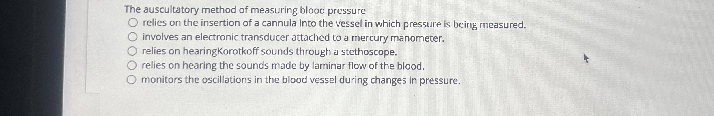 Solved The auscultatory method of measuring blood | Chegg.com