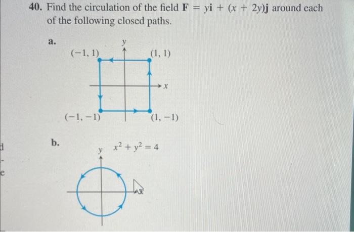 Solved 10. Find the circulation of the field F=yi+(x+2y)j | Chegg.com