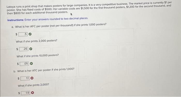 Solved Latoya runs a print shop that makes posters for large | Chegg.com