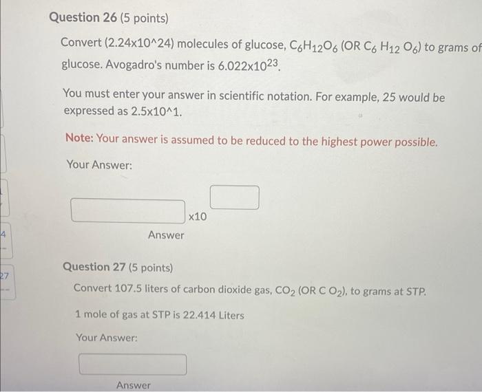 Solved Question 26 (5 points) Convert (2.24×10∧24) molecules | Chegg.com