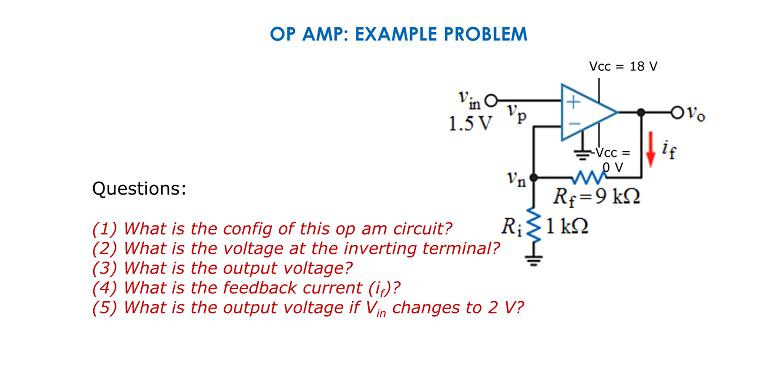 Solved OP AMP: EXAMPLE PROBLEMQuestions:(1) ﻿What is the | Chegg.com
