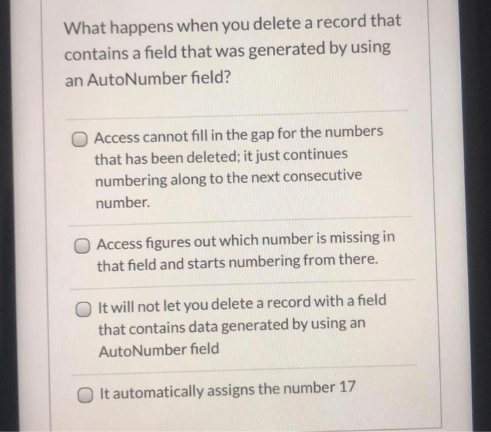Solved Which Statements Are True About An Autonumber Field