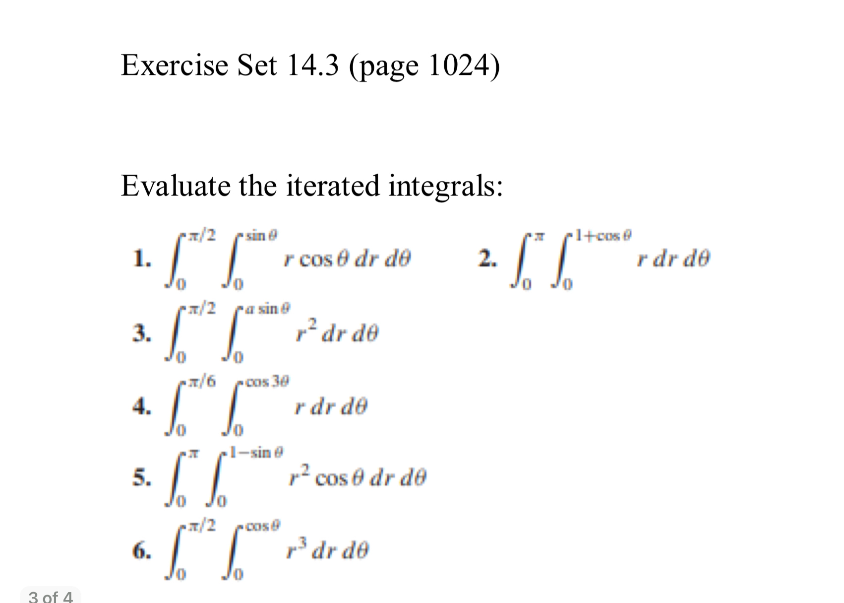 Solved Exercise Set 14.3 (page 1024)Evaluate the iterated | Chegg.com