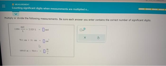 Solved Multiply or divide the following measurements. Be | Chegg.com