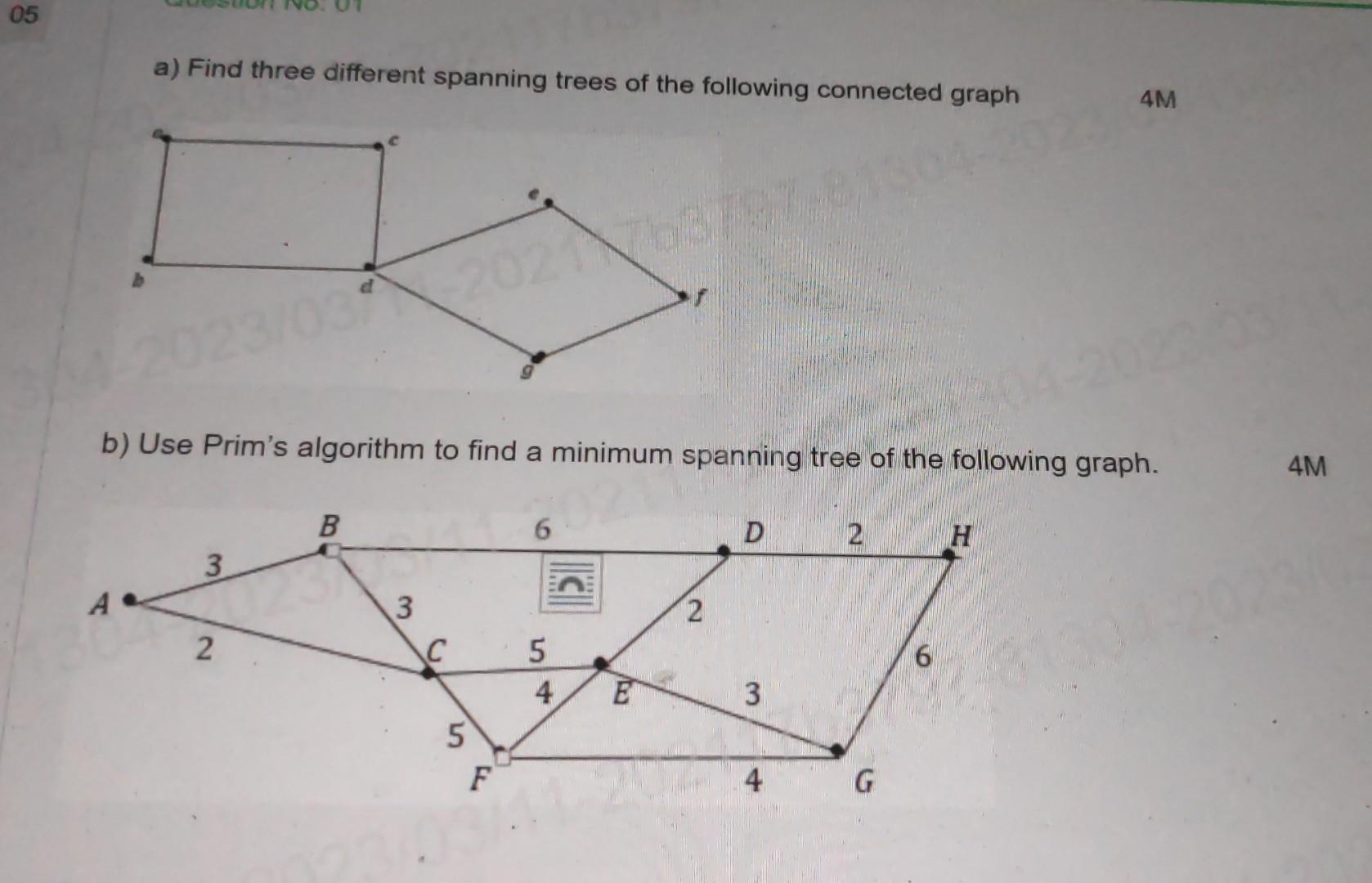 Solved a) Find three different spanning trees of the | Chegg.com