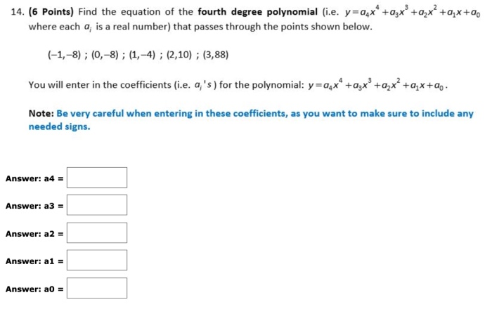 Solved 14. (6 Points) Find the equation of the fourth degree | Chegg.com