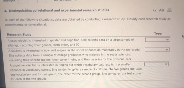 Solved 3. Distinguishing correlational and experimental | Chegg.com