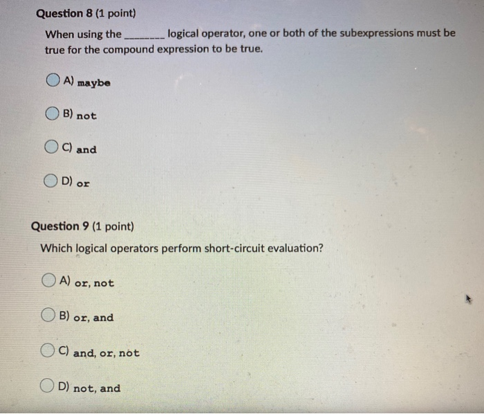 Solved Question 8 (1 point) When using the _______logical | Chegg.com