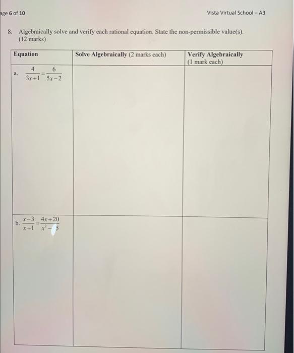 Solved 8. Algebraically solve and verify each rational | Chegg.com