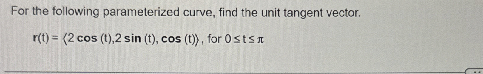 Solved For The Following Parameterized Curve Find The Unit 