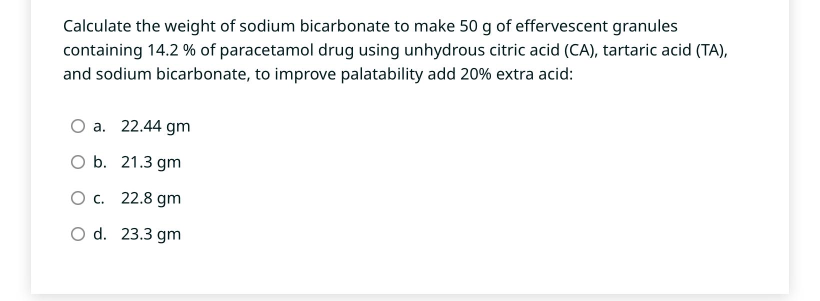 Solved Calculate the weight of sodium bicarbonate to make | Chegg.com