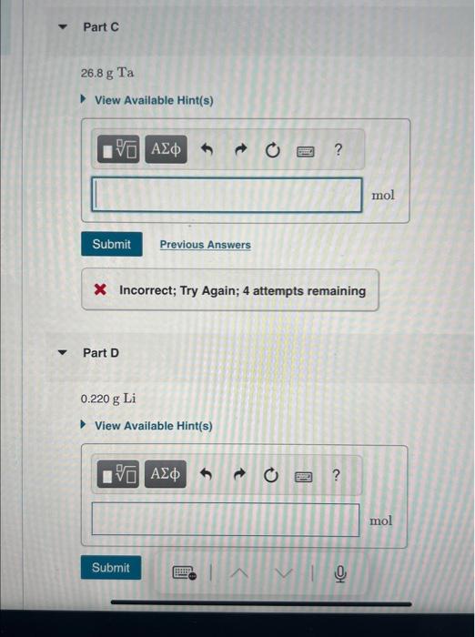 Solved 26.8 gTa View Available Hint(s) * Incorrect; Try | Chegg.com