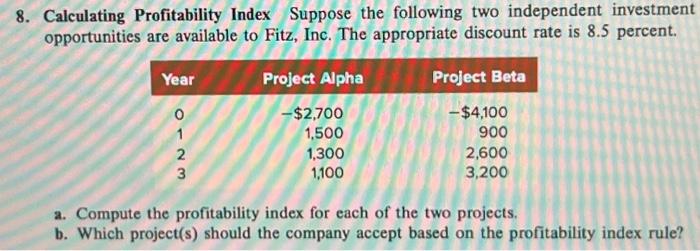 Solved Calculating Profitability Index Suppose the following | Chegg.com
