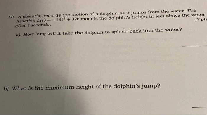 Solved 18. A scientist records the motion of a dolphin as it | Chegg.com
