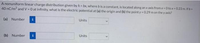 Solved A nonuniform linear charge distribution given by A = | Chegg.com