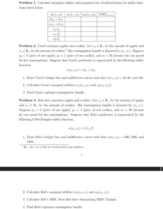 Solved Problem 1. Calculate marginal utilities and marginal | Chegg.com