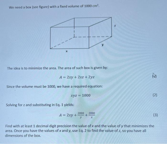 Solved We need a box (see figure) with a fixed volume of | Chegg.com