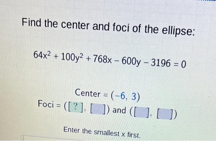 Solved Find the center and foci of the ellipse: | Chegg.com