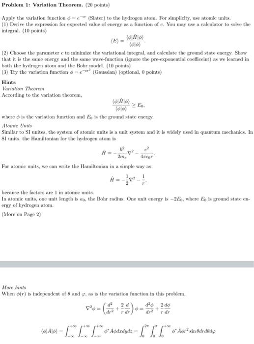 Solved Problem 1 Variation Theorem 20 Points Apply The