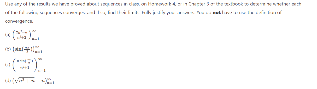 Solved determine whether each of the following sequences | Chegg.com