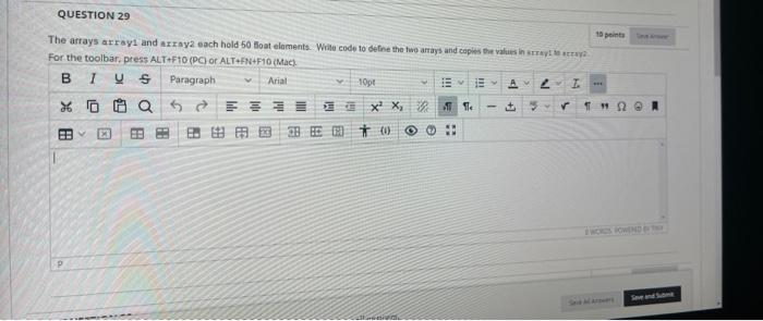 Solved For the toolbar, press ALT+F10 (PO) or ALT+FN+F1D | Chegg.com