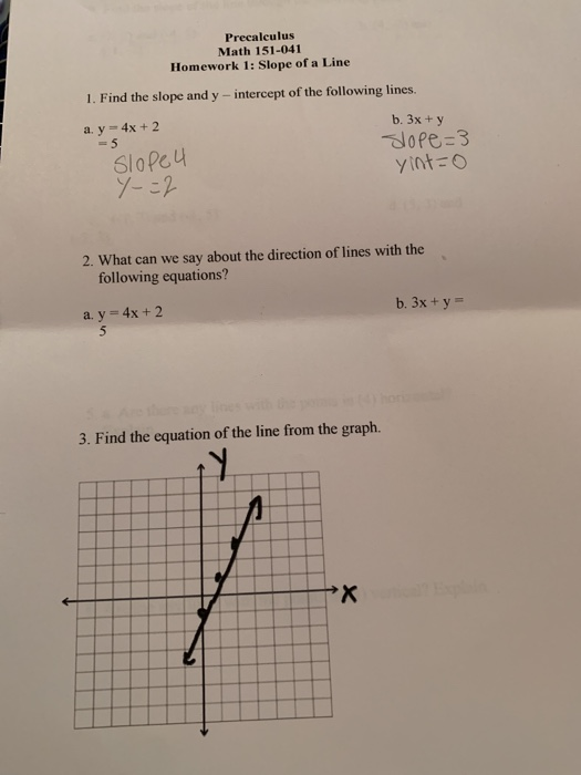 Solved Precalculus Math 151-041 Homework 1: Slope of a Line | Chegg.com
