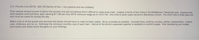 Solved U.S. Poverty Line (2019): $25,750 (family of four = | Chegg.com