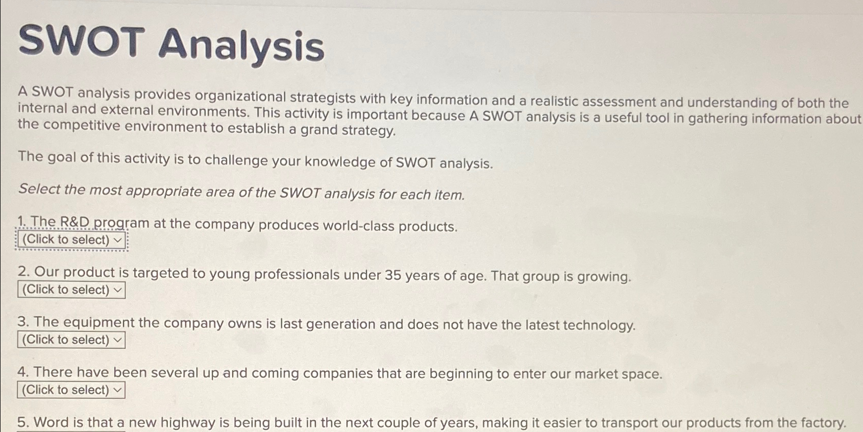 Solved SWOT AnalysisA SWOT analysis provides organizational | Chegg.com