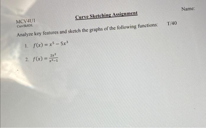Solved Name: T/40 MCV401 Curve Sketching Assignment Cun SSDL | Chegg.com