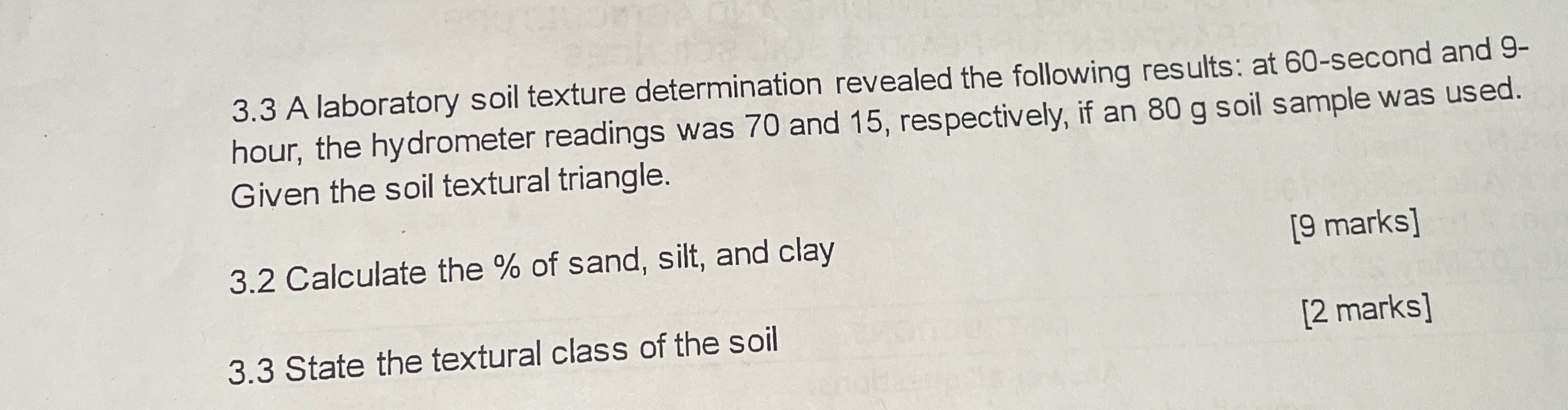 Solved 3.3 ﻿A laboratory soil texture determination revealed | Chegg.com