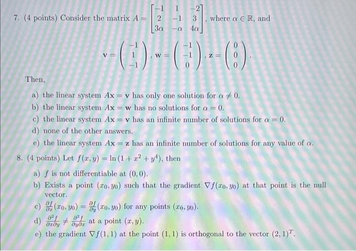 Solved 7. (4 points) Consider the matrix | Chegg.com