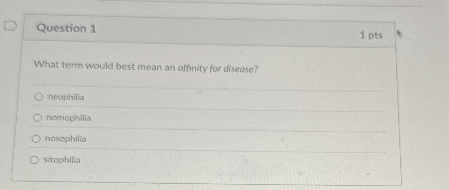 Solved Question 11 ﻿ptsWhat term would best mean an affinity | Chegg.com