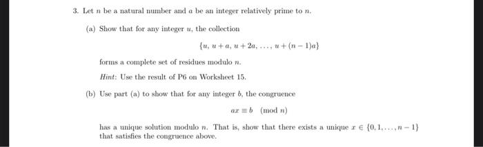 Solved 3. Let n be a natural number and a be an integer | Chegg.com