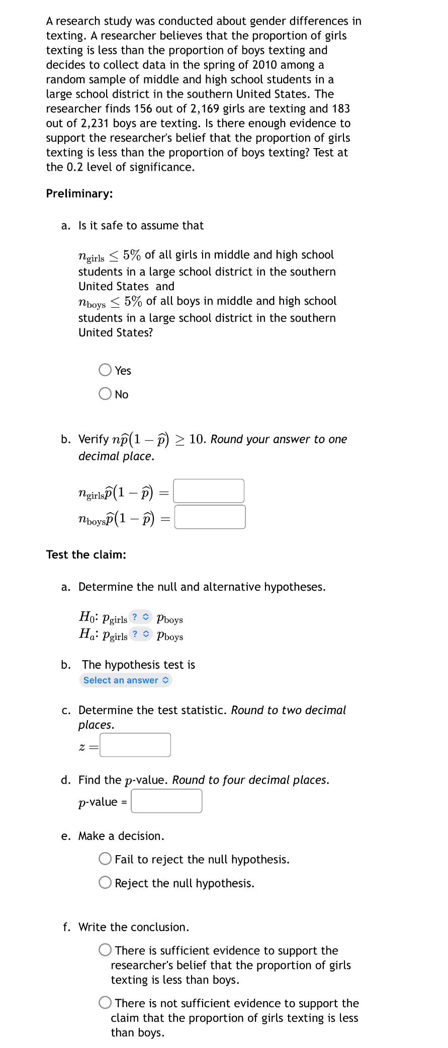 Solved A research study was conducted about gender | Chegg.com