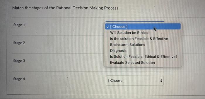 Solved Match the stages of the Rational Decision Making | Chegg.com
