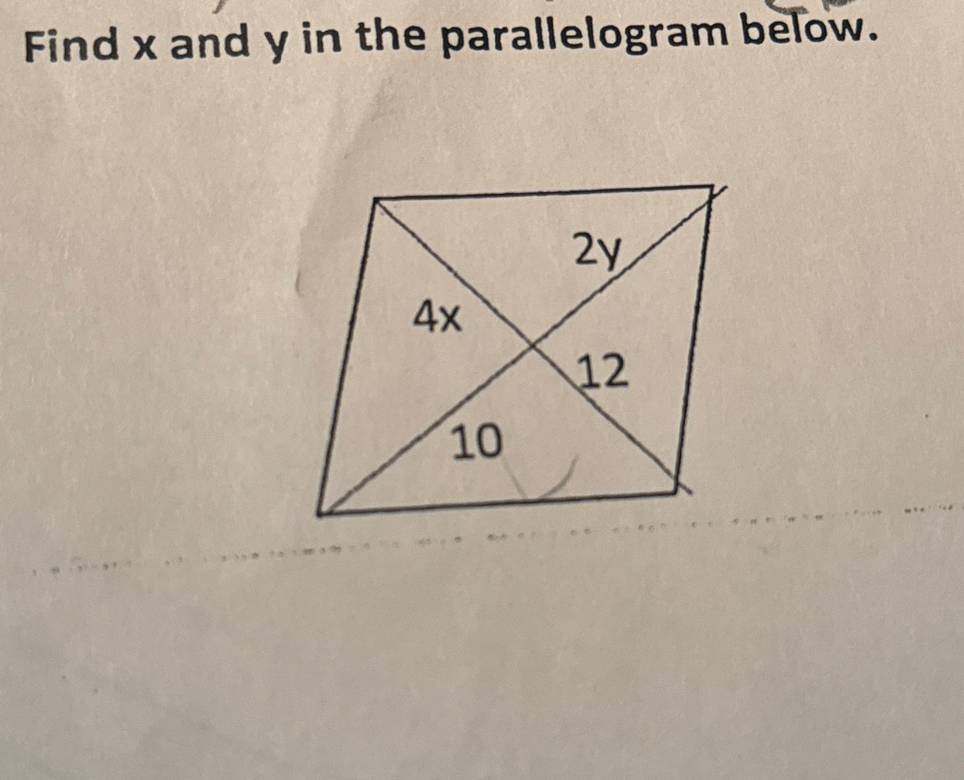 Solved Find x ﻿and y ﻿in the parallelogram betow. | Chegg.com