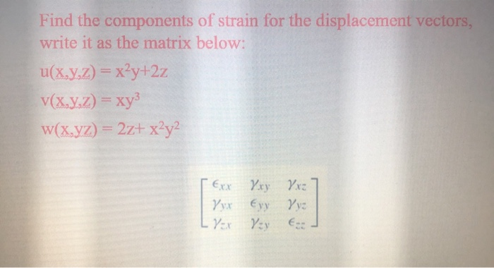 Solved Find the components of strain for the displacement | Chegg.com