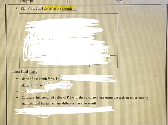 Solved (Part I): Single Resistor R1- Plot V vs. I and | Chegg.com