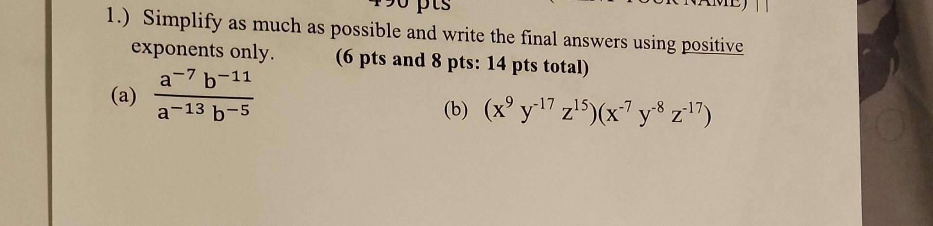 Solved 1.) Simplify as much as possible and write the final | Chegg.com