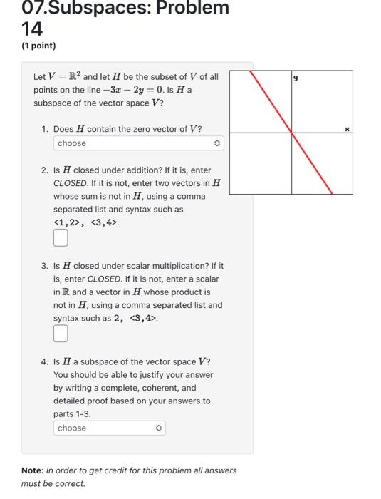 Solved Let V=R2 and let H be the subset of V of all points | Chegg.com