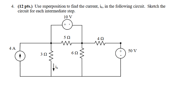 Solved (12 ﻿pts.) ﻿Use superposition to find the current, | Chegg.com