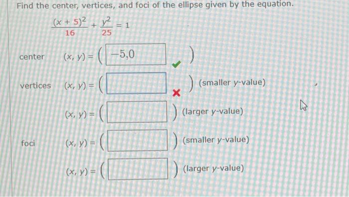 Solved Find the center, vertices, and foci of the ellipse | Chegg.com