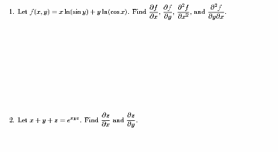 Solved Let f(x, y) = x ln(sin y) + y ln(cox x). Find Let x | Chegg.com
