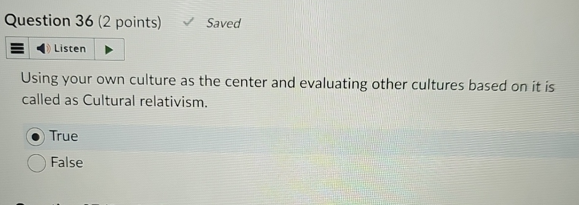 Solved Question 36 (2 ﻿points) ﻿SavedUsing your own culture | Chegg.com