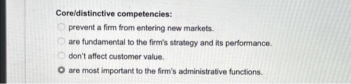 Solved Core/distinctive competencies: prevent a firm from | Chegg.com