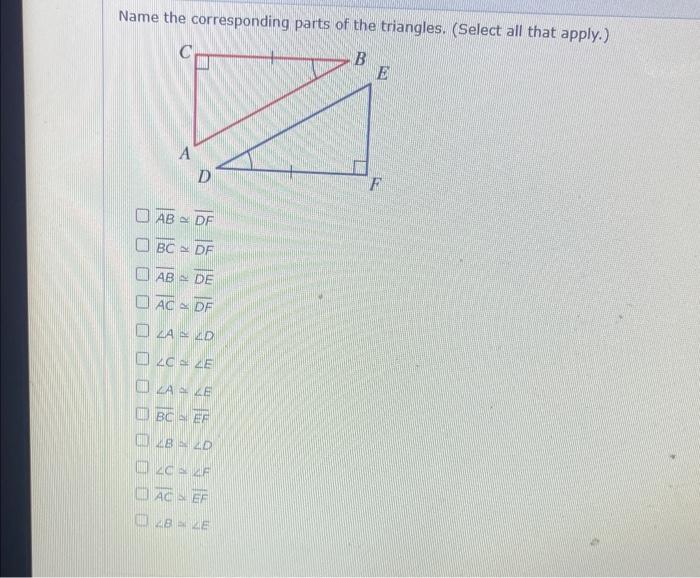 Solved Name the corresponding parts of the triangles. | Chegg.com