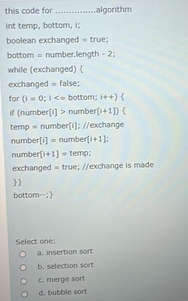 Solved This Code For Algorithm Int Temp Bottom I Boolean 7243