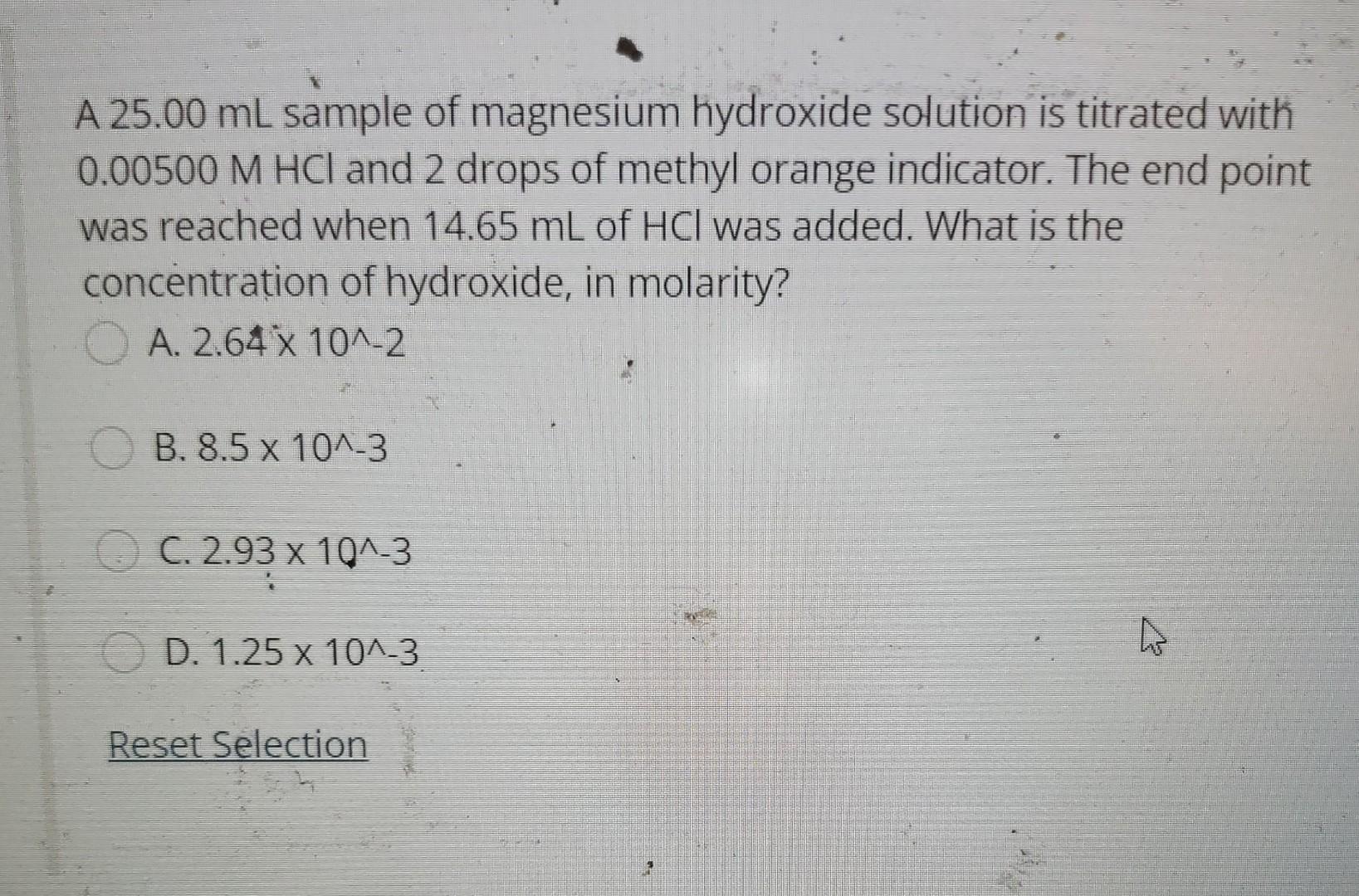 Solved A 25.00 mL sample of magnesium hydroxide solution is | Chegg.com