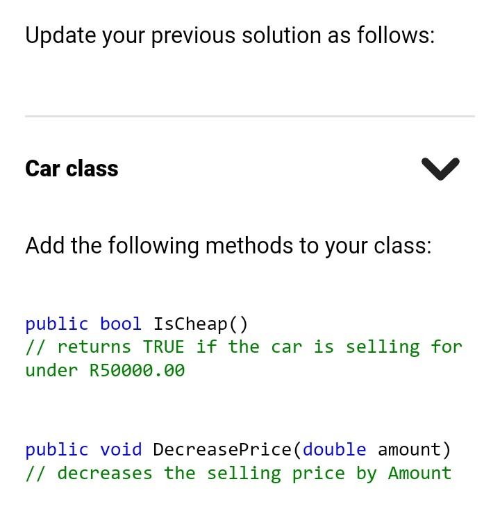 Update your previous solution as follows: Car class | Chegg.com