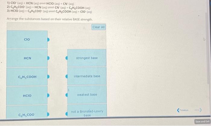 Solved 1) ClO−(aq)+HCN(aq)⇌HClO(aq)+CN−(aq) 2) | Chegg.com